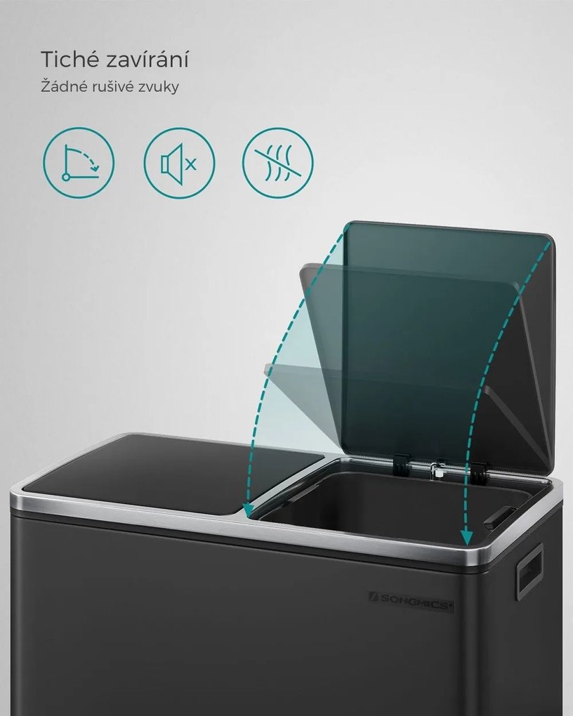 Koš na separování odpadu SORT, 2x30l+pytle na odpadky, černá/stříbrná SongmicsHome