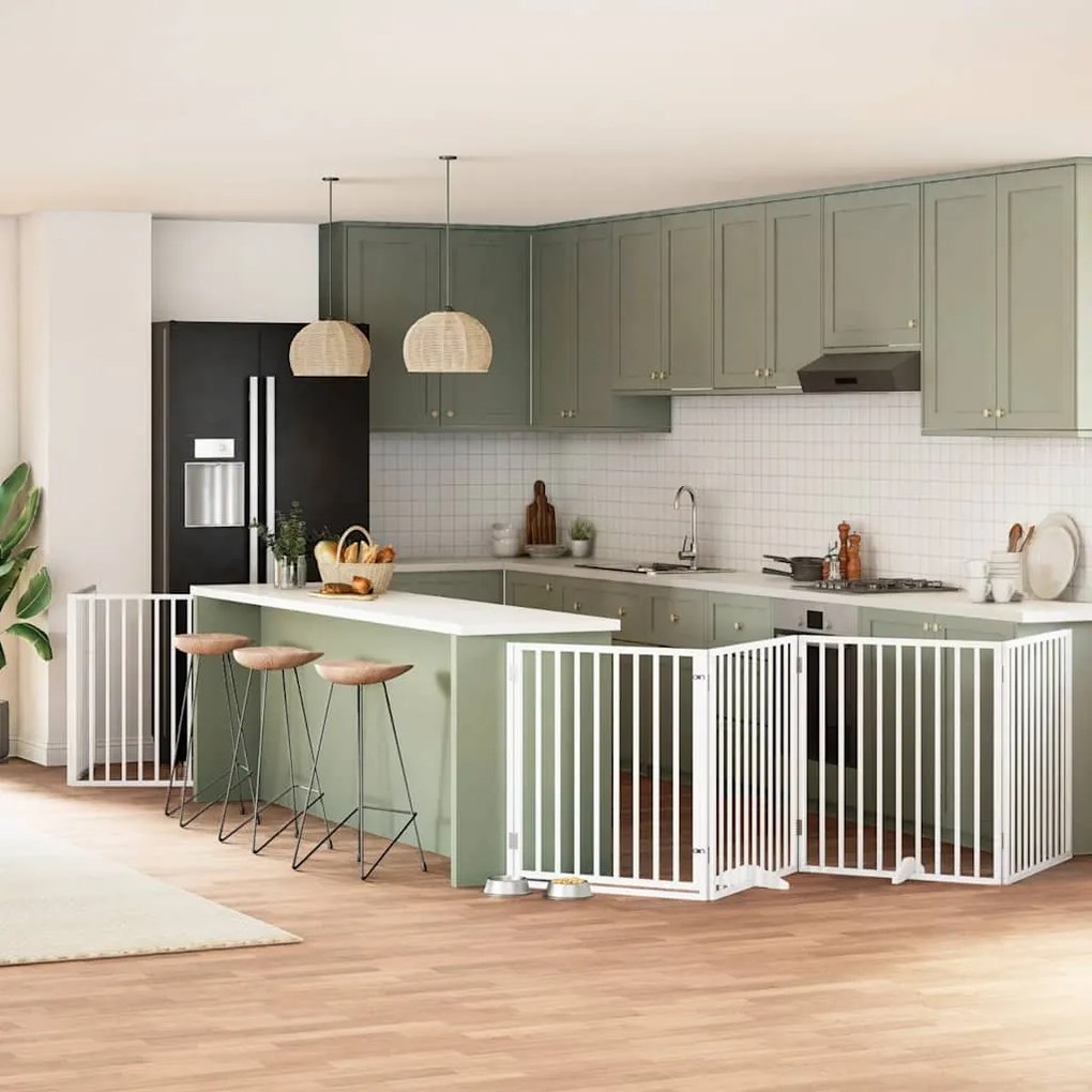 Zábrana pro psy s dvířky skládací 8 panelů bílá 640 cm topol 3155566