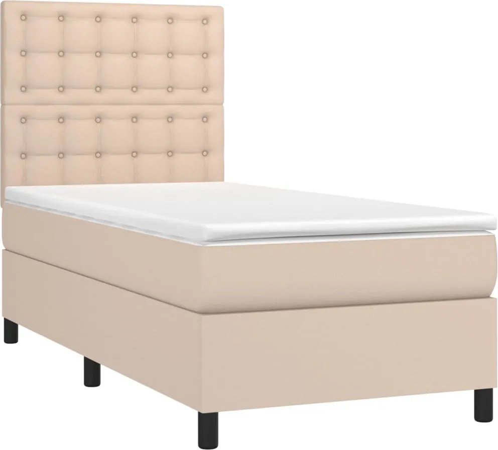 Box spring postel matrace a LED cappuccino 90x190 cm umělá kůže 3135920