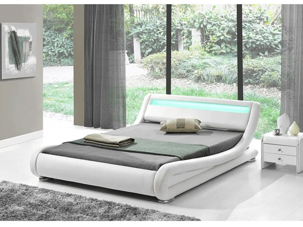 Kondela Moderní postel s RGB LED osvětlením, bílá, 160x200, FILIDA