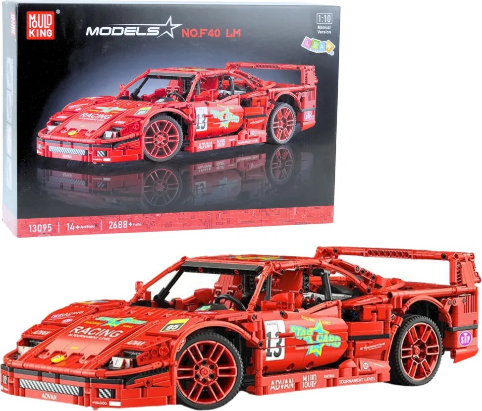 LEAN Toys Stavebnicové kostky – sportovní závodní auto, červené, měřítko 1:10, 2688 dílků