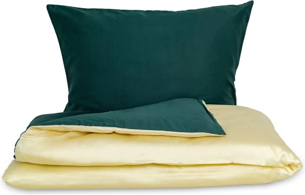 Saténové povlečení LUXURY COLLECTION tmavě zelené/smetanové - 1x 220/200, 2x 70/90cm