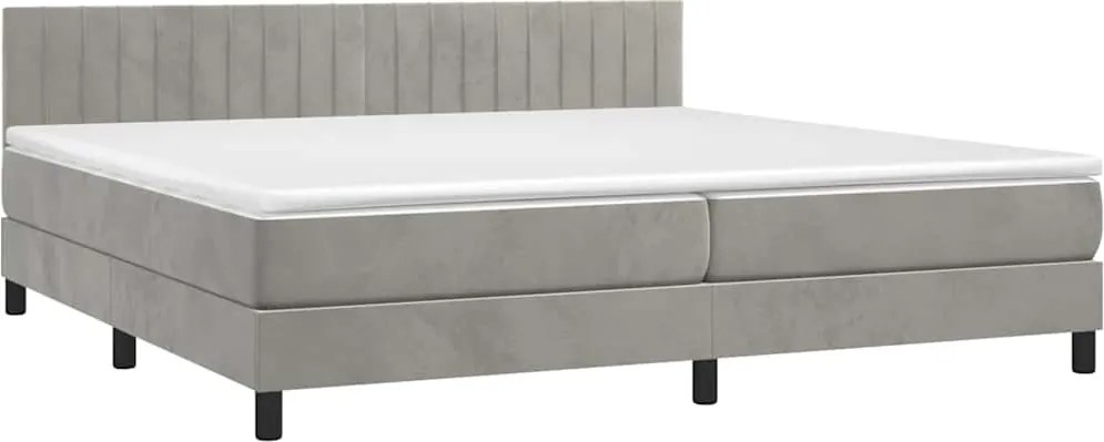 Box spring postel s matrací a LED světle šedá 200x200 cm samet 3134543