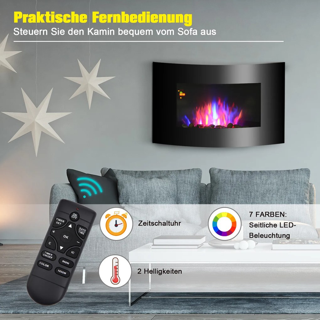 HOMCOM Elektrický krb Kamna elektrická s 2 úrovněmi výkonu 900/1800 W LED 65 x 11,4 x 52 cm nerezová černá pro příjemné teplo |