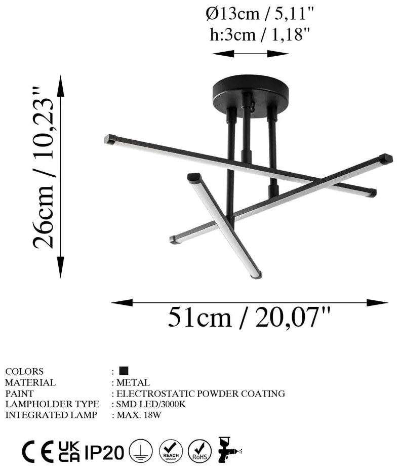 Černé LED stropní svítidlo 26x51 cm Umut – Opviq lights