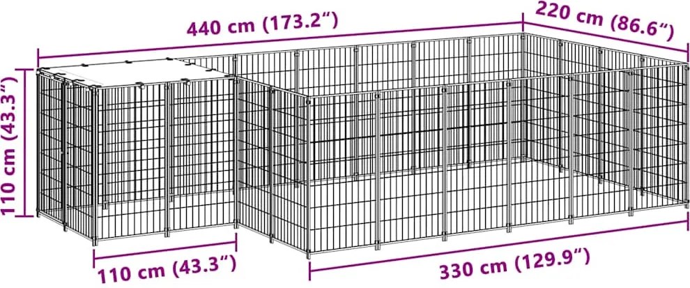 Psí kotec černý 8,47 m² ocel 3082206