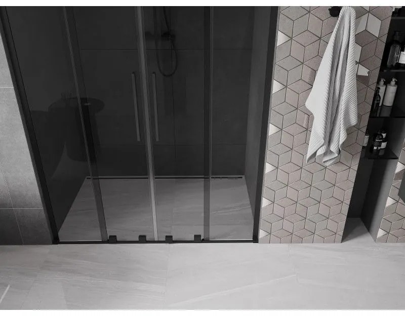 Mexen Velar L Duo, posuvné sprchové dveře do otvoru 140 cm, 8mm šedé sklo, černá matná, 871-140-003-42-70