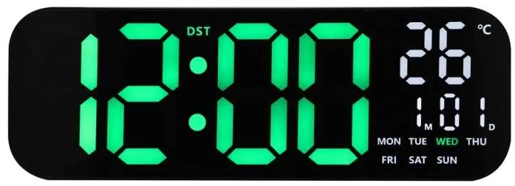 JVD Digitální černé nástěnné hodiny s LED zelenými číslicemi JVD DH9016.2