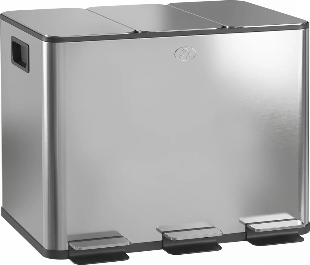 HOMCOM 3-komorový 20L kuchyňský pedálový koš se 3 tiše zavírajícími víky z nerezové oceli a PP, 61,9 x 36,6 x 56,7 cm, Stříbrná