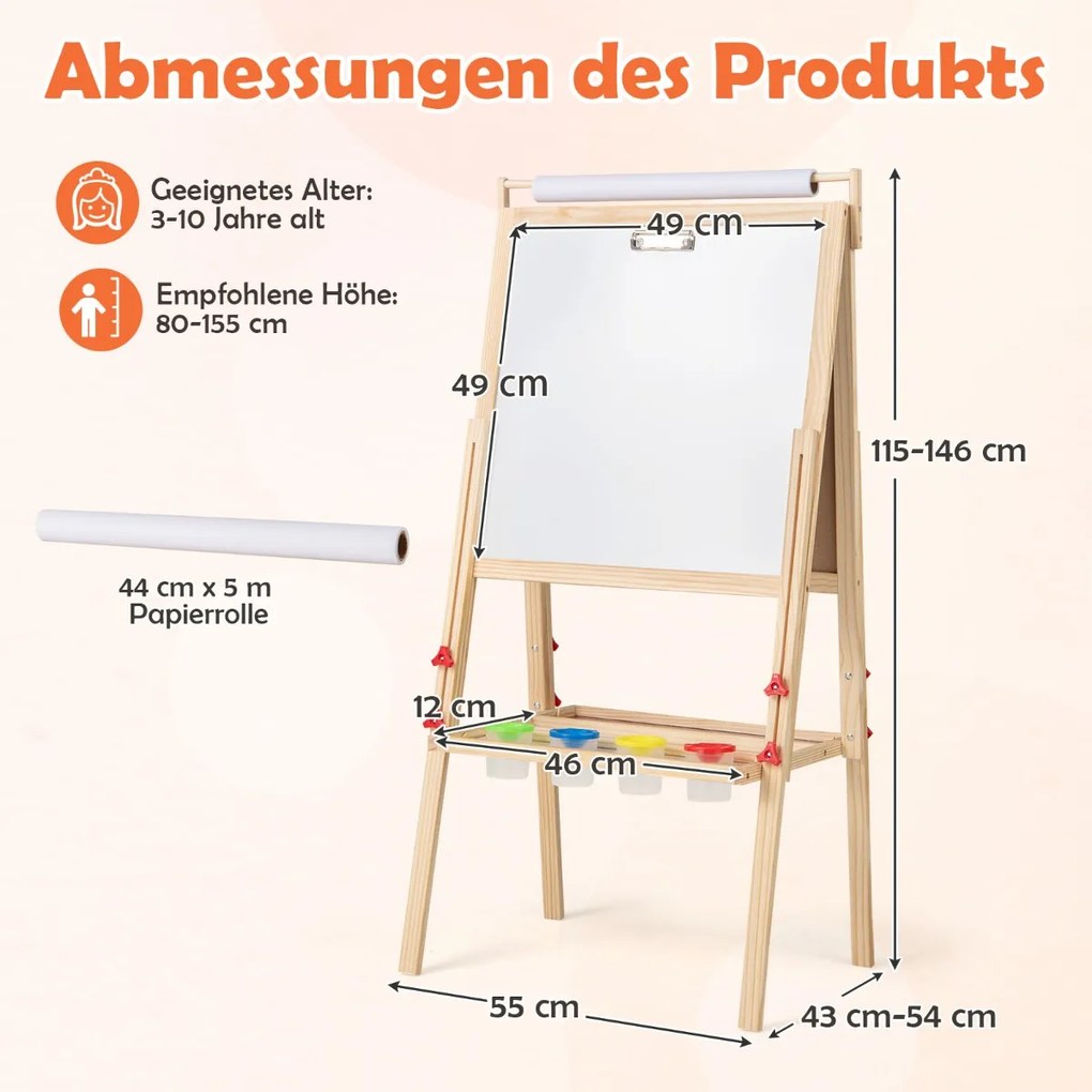 Costway 3 v 1 Dětská tabule s magnetickou tabulí a papírová role