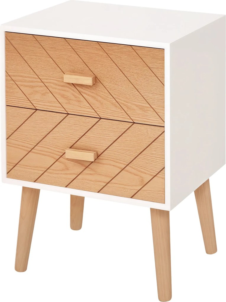 HOMCOM Noční stolek s 2 zásuvkami a zvýšenými nohami do ložnice 40x30x55,5 cm Bílý a přírodní | Aosom