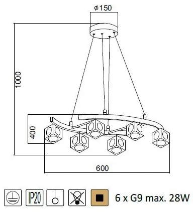 ACA DECOR Závěsné svítidlo MARTINI max. 6x28W/G9/230V/IP20