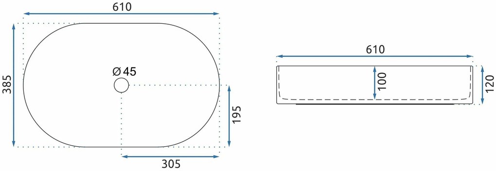 Rea Nadia, umyvadlo na desku 610x385x120 mm, černá matná, REA-U1062