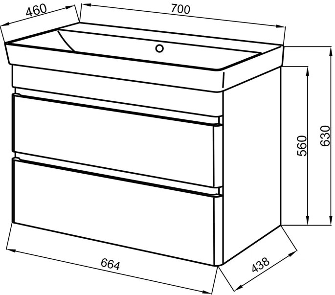 Lavedo Vivace Air Black 70 koupelnová skříňka s černým umyvadlem
