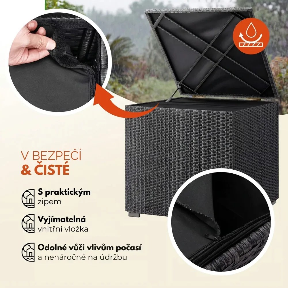 Polyratanový úložný box RICCO, 318L, 75x75x70 cm, černá Casaria