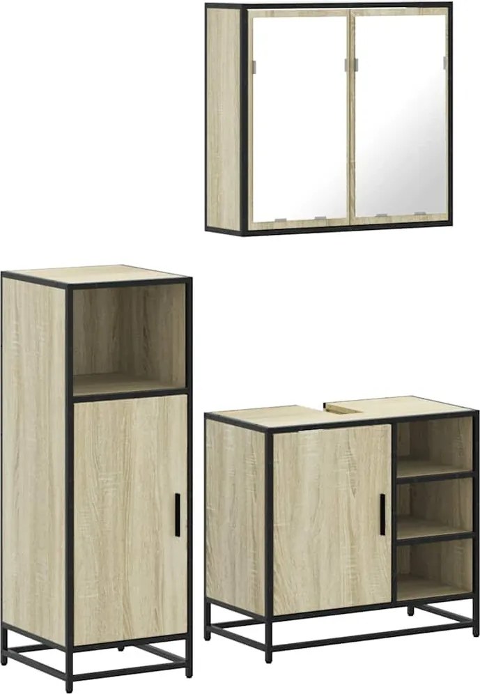 3dílný set koupelnového nábytku dub sonoma kompozitní dřevo 3300966