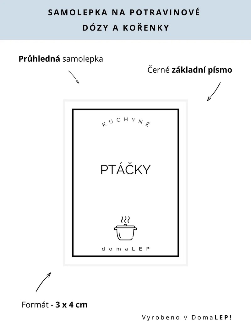 Samolepka na kořenky PTÁČKY průhledná 3 × 4 cm základní písmo