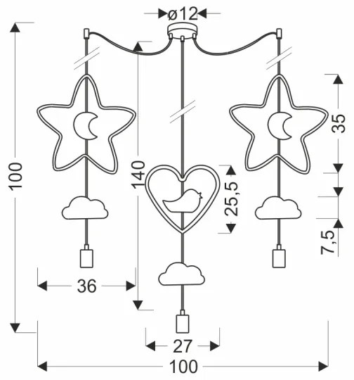 Dětský lustr na lanku TRIO 3xE27/20W/230V žlutá/modrá/šedá