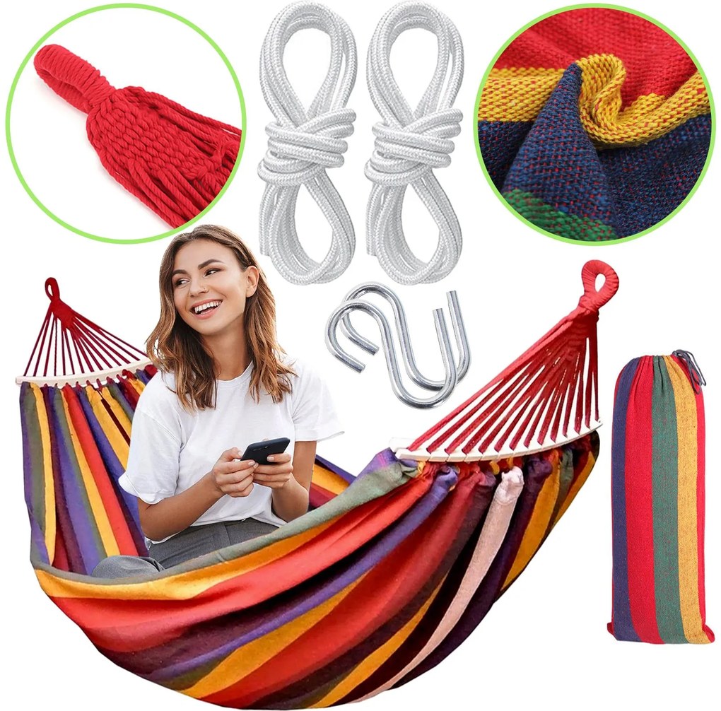 Bluegarden Bluegarden, závěsná houpací síť s dřevěnou oporou pro 1 osobu 90x200cm Hammock 400257, žlutá, OGR-09033