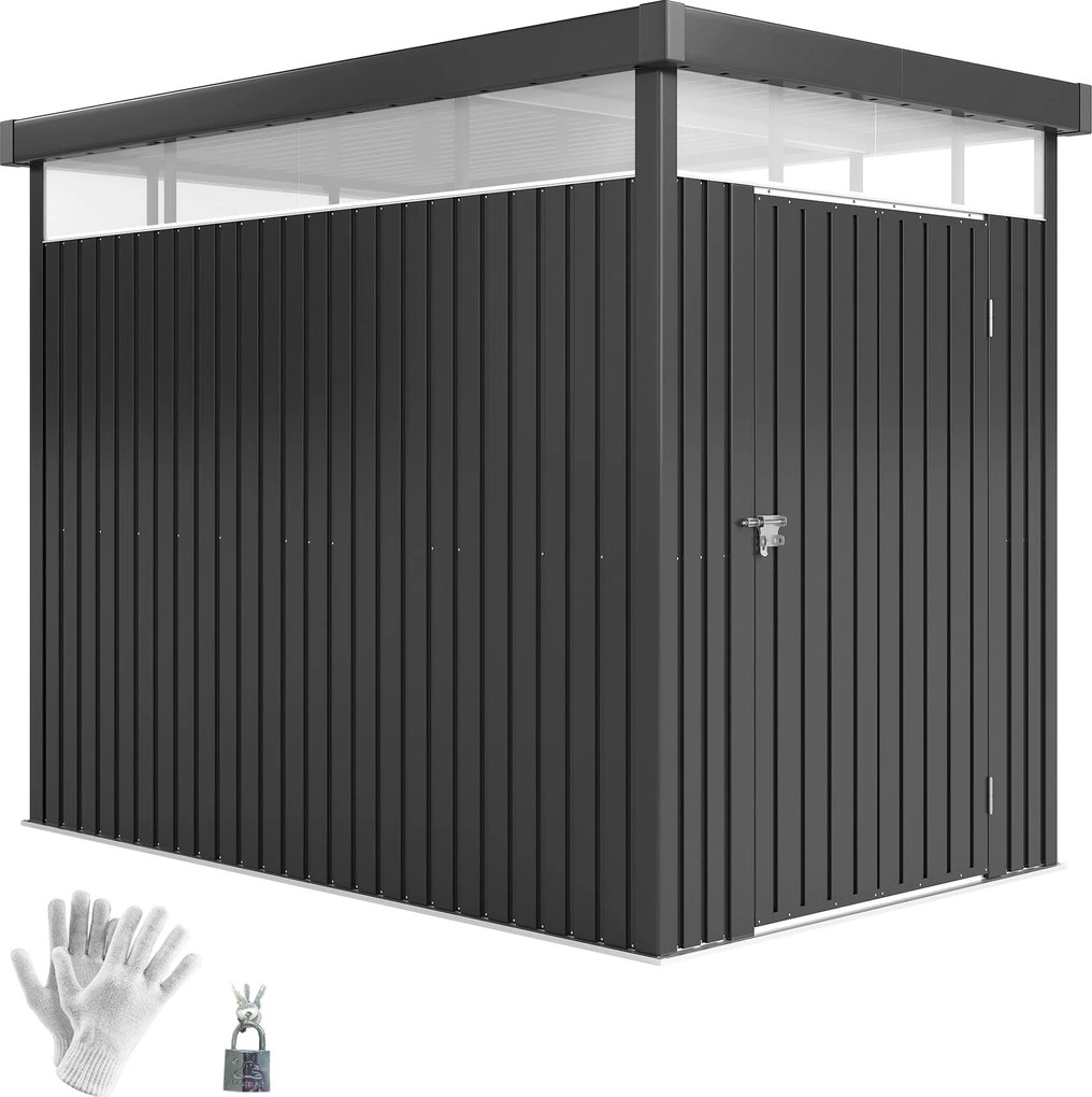 Zahradní kůlna Outsunny 4m² z pozinkované oceli s odvodňovacími otvory a čistými akrylovými okny, úložiště nářadí s plisovanou střechou, zamykací dveř