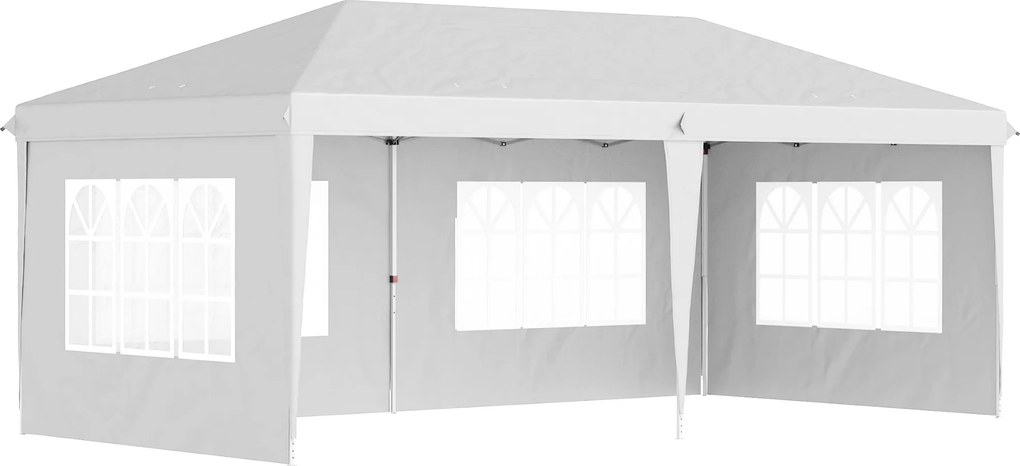 Outsunny Pavilon přibližně 3x6m Vodotěsný Skládací Pavilon s UV Ochrannou, Okno, Party Stan se 4 Bočními Stěnami, Oxford Zahradní Pavilon včetně Tašky