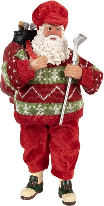 Červená vánoční figurka Santa Claus s golfovou holí - 15*10*28 cm