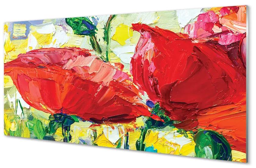 akrylový obraz červené květy 125x50 cm