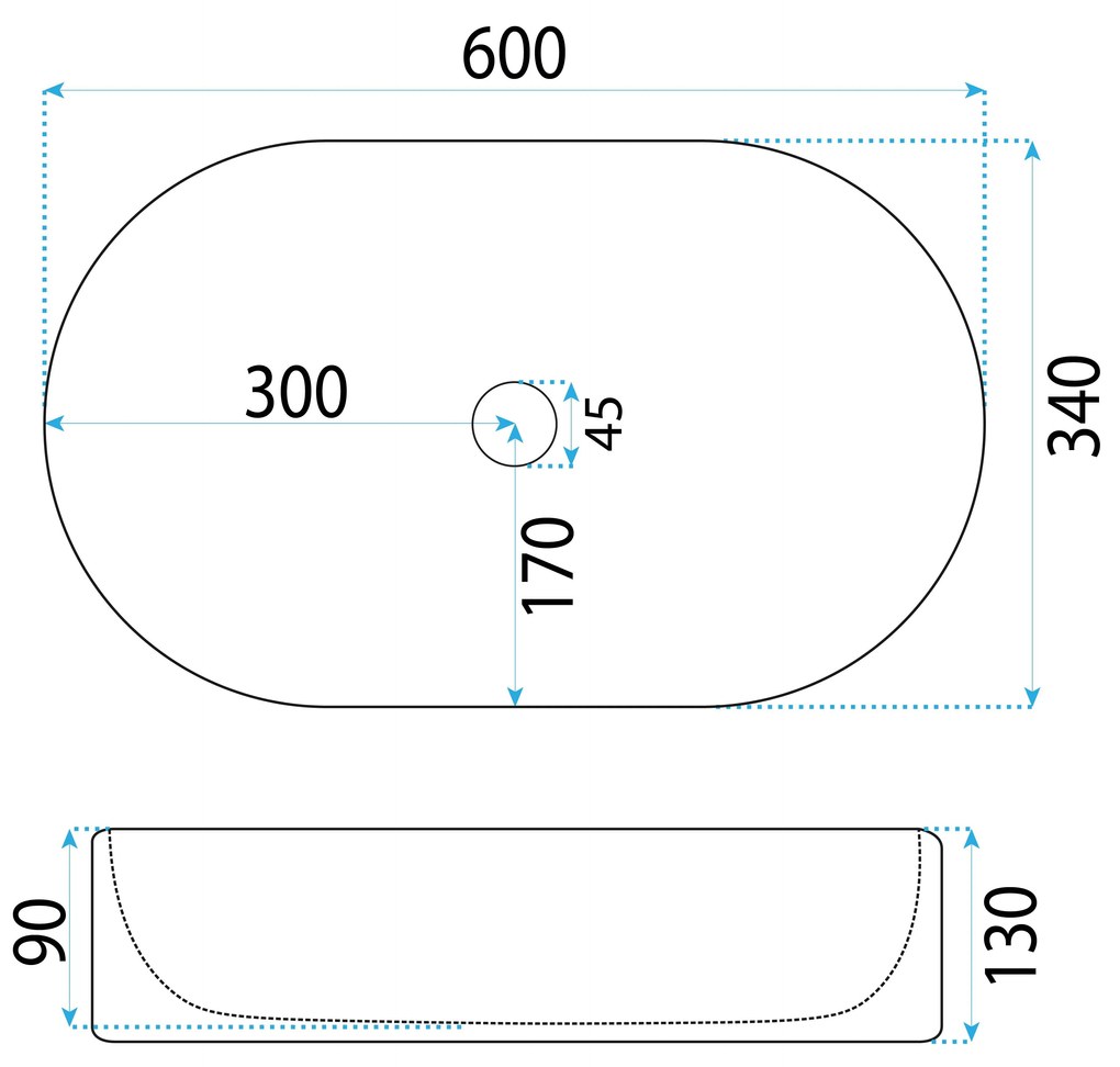 Rea Vanda, umyvadlo na desku 600x340x130mm, bílá lesklá, REA-U6526