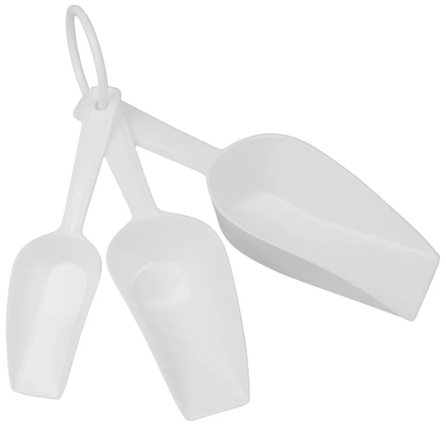 Sada 3 bílých plastových odměrek ve tvaru lopatky Metaltex Scoops