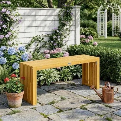 Outsunny zahradní lavička ze dřeva, pro 2 osoby, 110 cm, s latkovým sedákem, nosnost 240 kg, pro terasu, verandu, park, přírodní