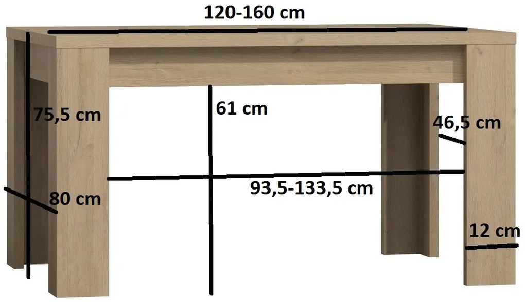 Jídelní stůl rozkládací KORA 120x80 jasan bílý