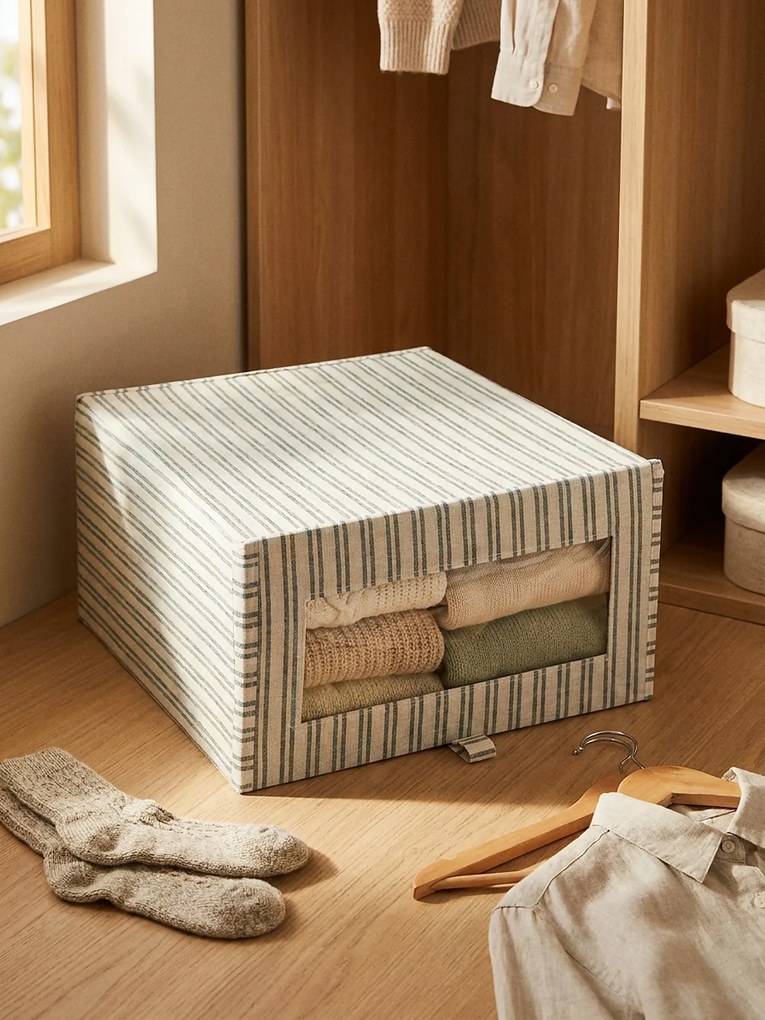 Sinsay - Skládací úložný box s pruhy a okénkem - zelená
