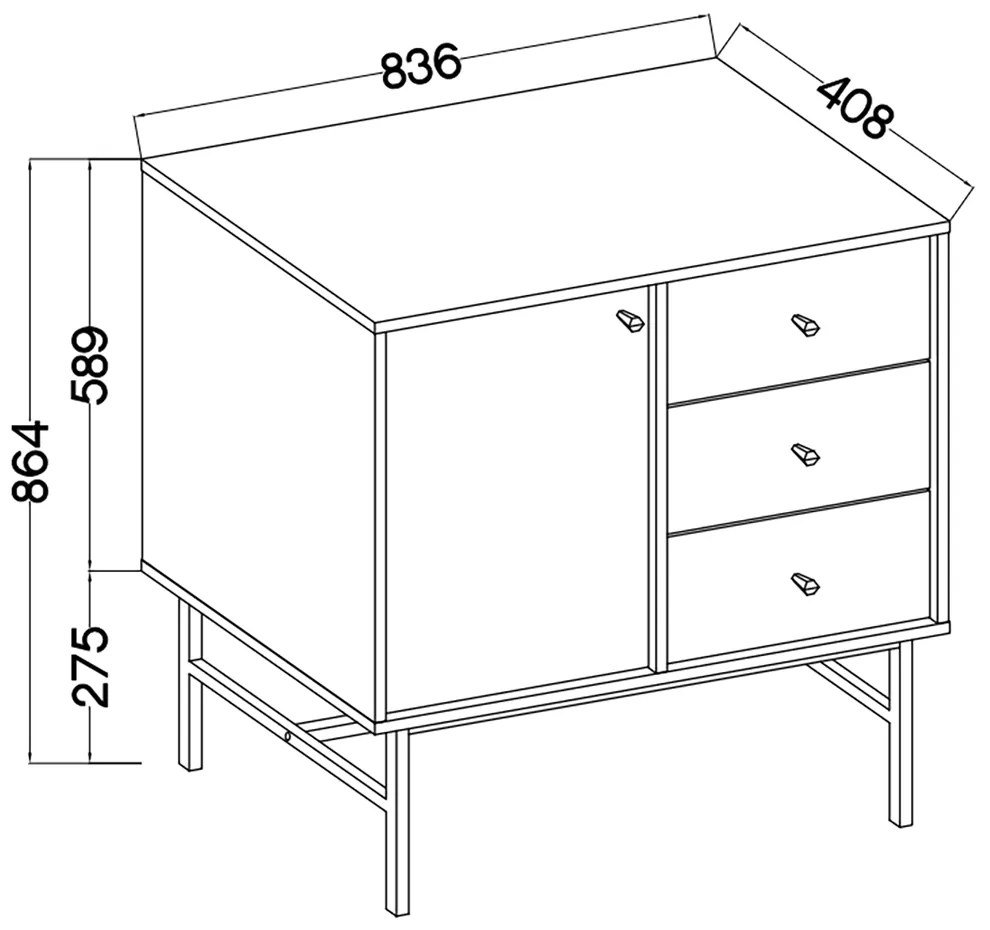 TOKYO 3 c | komoda 814 | 83,6 cm | černá grafit/zlatá