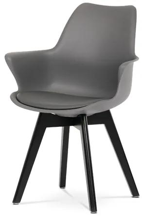 Židle jídelní, šedá plastová skořepina, sedák ekokůže, černě lakované nohy masiv přírodní buk CT-772 GREY