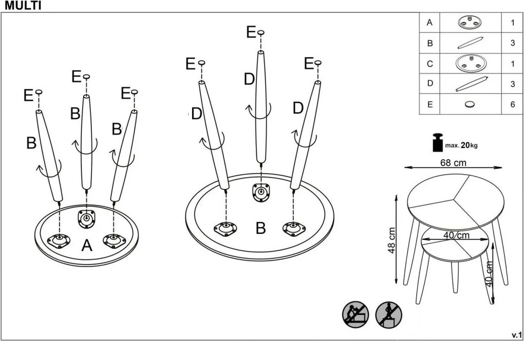 MULTI sada 2 stolků vícebarevné