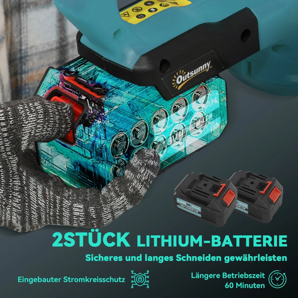 Outsunny Elektrický nůžky na živý plot, akumulátorové elektrické nůžky na živý plot s délkou střihu 51 cm, motor, akumulátor, modrý