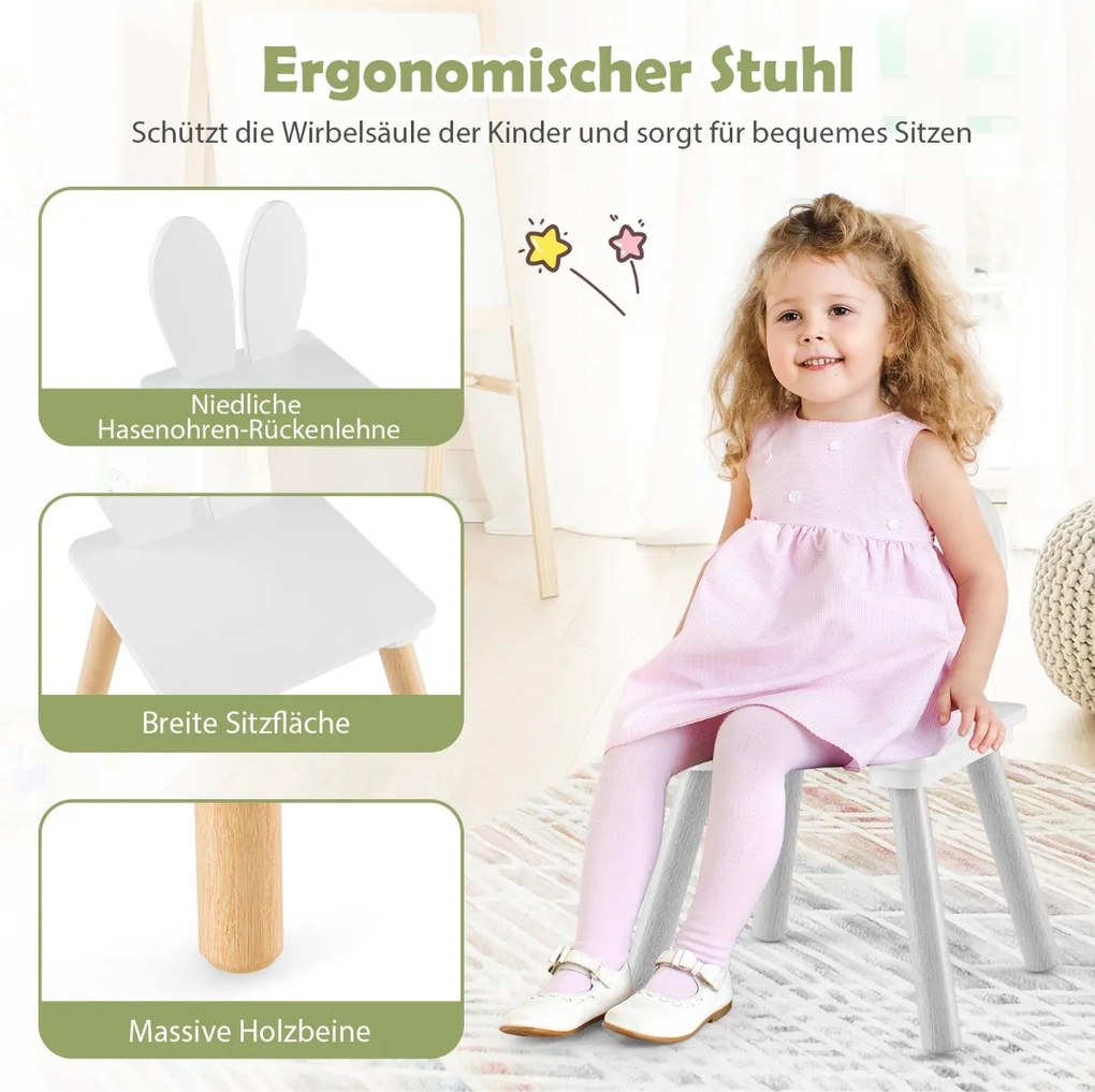 Costway Dětský stůl se 2 židlemi 3 kusy. Kindersitzgruppe mit Massivholzbeine
