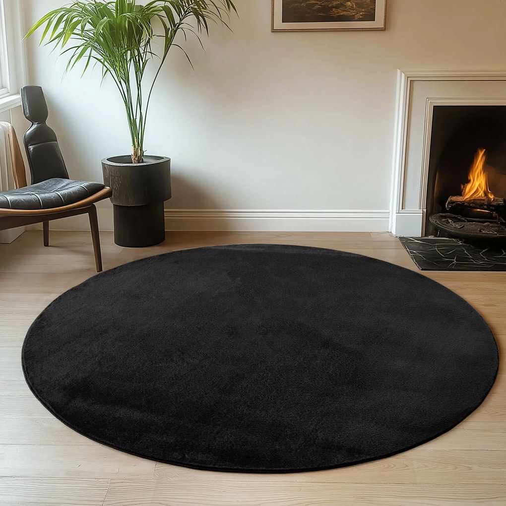 Ayyildiz, Kusový koberec Joy 1400 black kruh, 80x80 (průměr) kruh, černá, chodba / předsíň