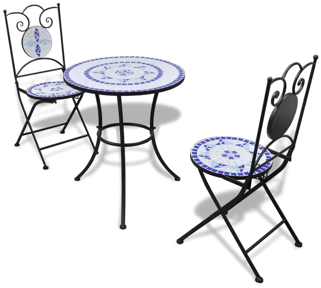 3dílný bistro set mozaikový keramický modro-bílý