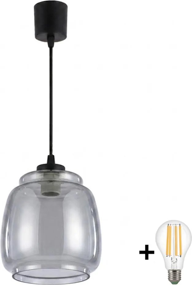 BRILAGI - LED Lustr na lanku R GLASS 1xE27/60W/230V pr. 26 cm černá/kouř šedá