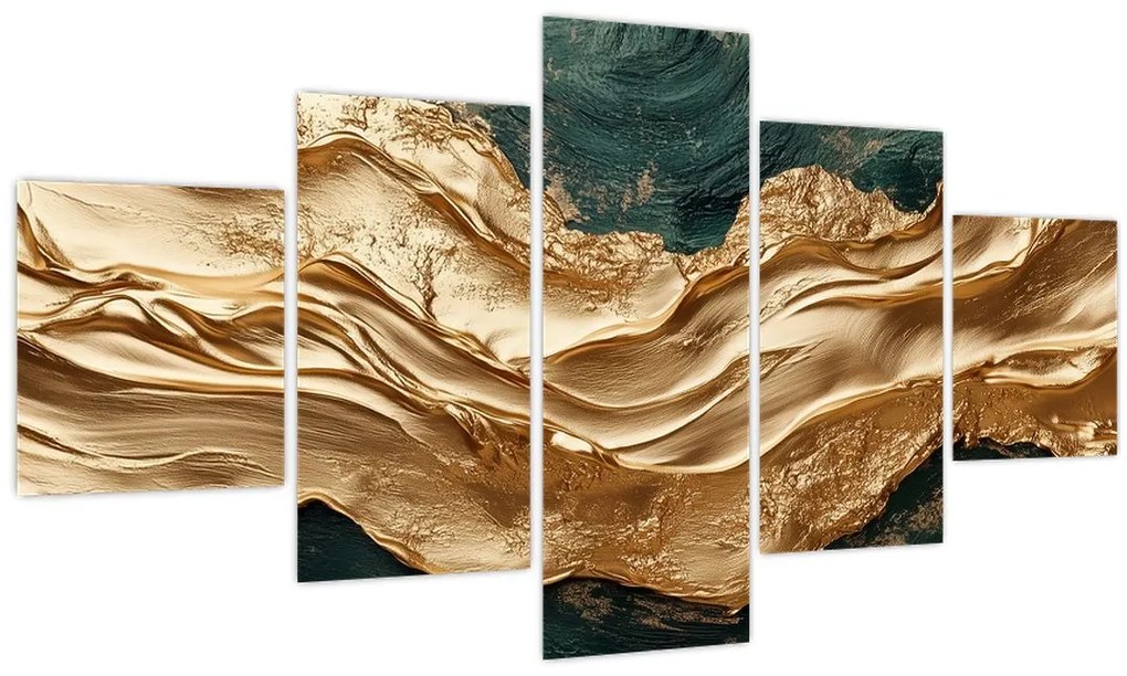 Obraz - Zelená abstrakce se zlatem II. (125x70 cm)