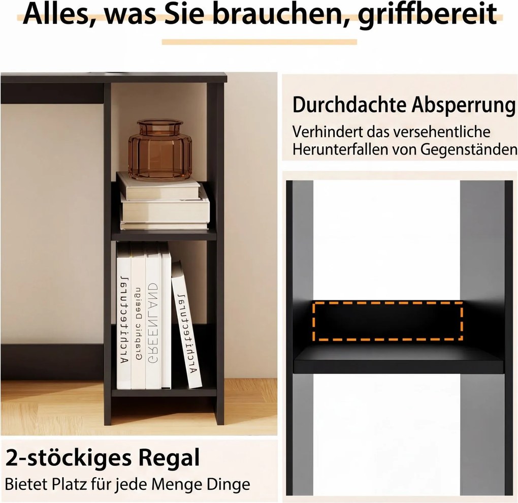 Costway Malý psací stůl s 2 přihrádkami – 80 × 40 × 74 cm, černý