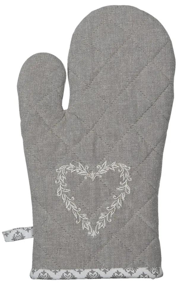 Šedá bavlněná chňapka - rukavice se srdíčkem Lovely Heart - 16*30 cm