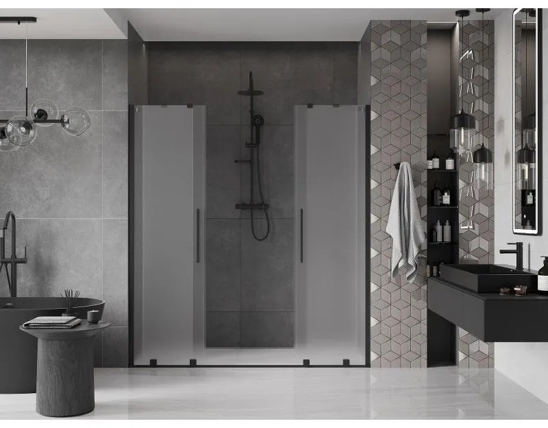 Mexen Velar Duo, posuvné sprchové dveře do otvoru 200 cm, 8mm sklo námraza, černá matná, 871-200-000-32-70