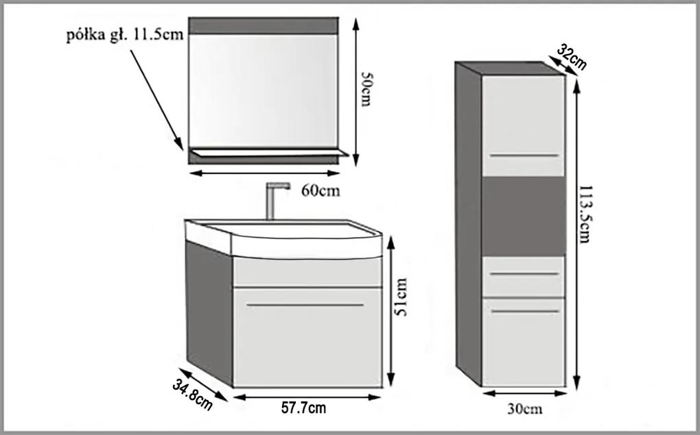 Koupelnový nábytek Belini bílý lesk / dub sonoma + umyvadlo + zrcadlo  ROD PM 3/0/W/WDS/0/ZW