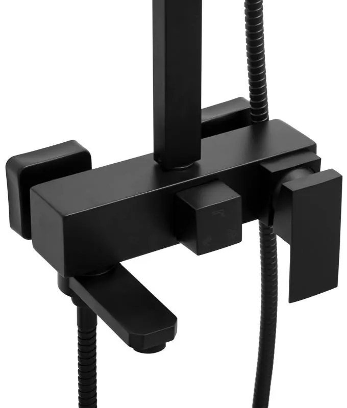 Erga Cube, sprchová souprava s pákovou baterií, vanovou výlevkou a dešťovou hlavicí 30x30cm, černá matná, ERG-YKA-BP.CUBE-30-BLK