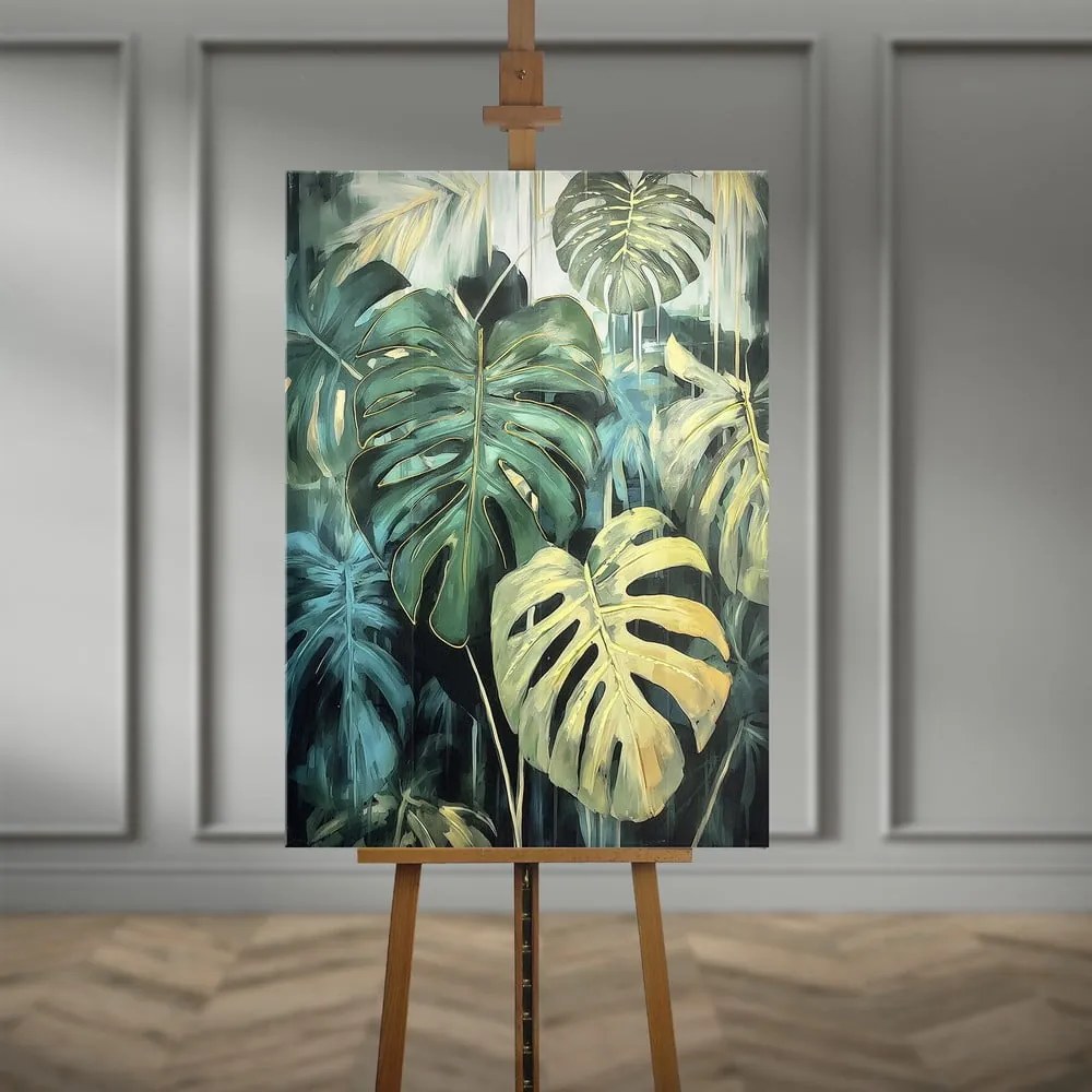 Obraz s ručně malovanými prvky na plátně 70x100 cm Monstera – Styler