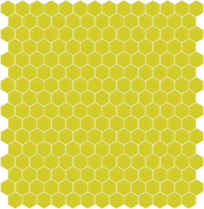 Hisbalit Obklad skleněná žlutá Mozaika 301C MAT hexagony  hexagony 2,3x2,6 (33,33x33,33) cm - HEX301CMH