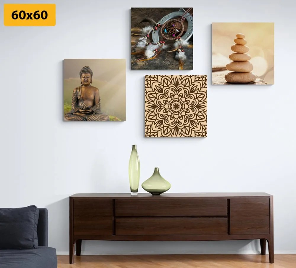 Set obrazů harmonický Buddha Varianta: 4x 60x60