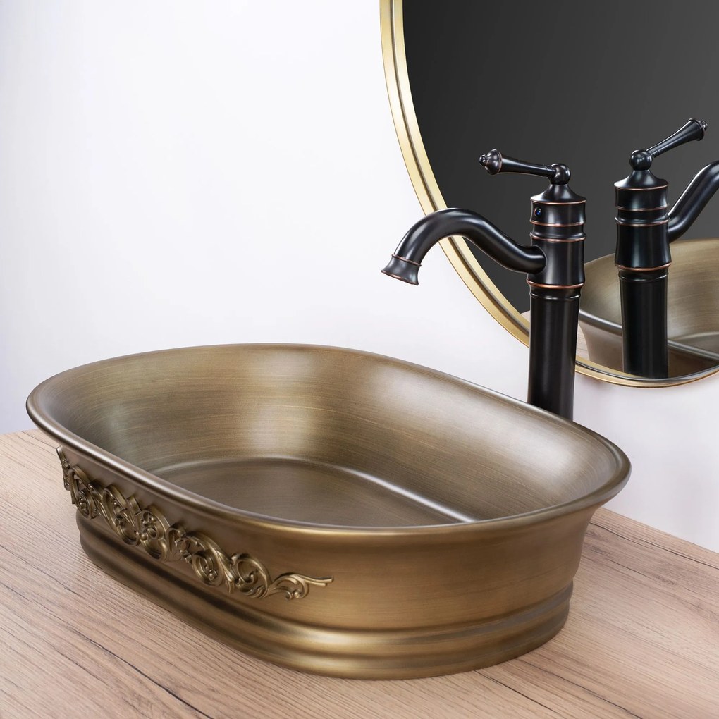 Rea Wilma Rustic, umyvadlo na desku 550x380x130 mm, broušená měď, REA-U3305